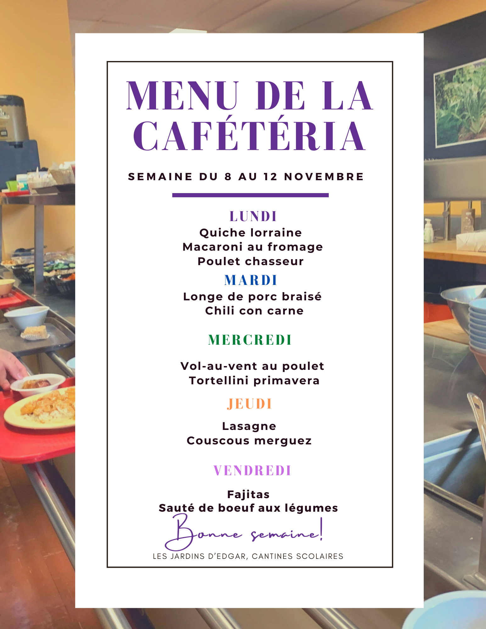 Menu de la cafétéria | École secondaire de Saint-Anselme